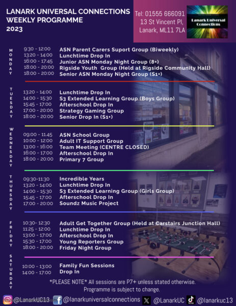 Lanark Universal Connections – Weekly Programme – Young Scot